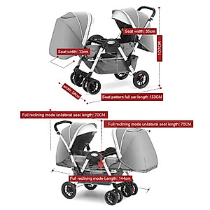 Twin Strollers for Infant Face to Face Umbrella Stroller with Adjustable Backrest Double Baby Stroller Pushchair All-Terrain Carriage, Child Tray,PU Wheels (Color : Gray 1)