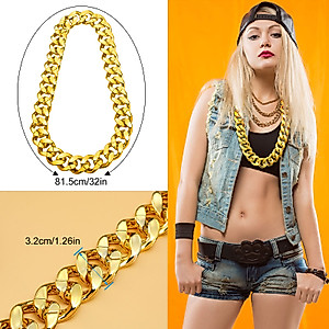 Jexine 12 Pcs Costume Rapper Chain, Hip Hop Chain Bulk Fake Necklace for Men Women 80s 90s Jewelry Punk Style, 32 Inch(Gold)