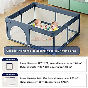 Baby Playpen, Playpen for Babies and Toddlers, Baby Play Pen for Toddler, Baby Playard with Gate, 50×50 inch Sturdy Safety Baby Fence with Anti-Slip Base, Play Yard Indoor Outdoor Kids Activity Center