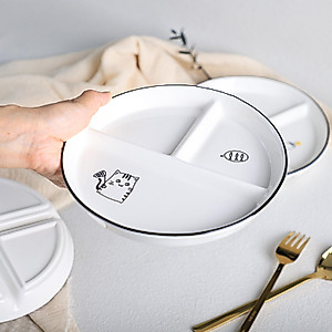 SOCOSY Ceramic 3-Compartment Portion Control Plate Divided Dish Platters, Divided Dessert Plate Salad Plate Dinner Plate Snack Dishes, Appetizer Serving Trays, 1 PCS-White-8 Inch