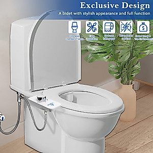 Bidet Attachment for Toilet, ANBSR Ultra-Slim Bidet Attachment Dual Nozzle (Frontal Rear/Feminine Wash) Fresh Cold Water Non-Electric Bidet Toilet Seat Attachment Adjustable Water Pressure