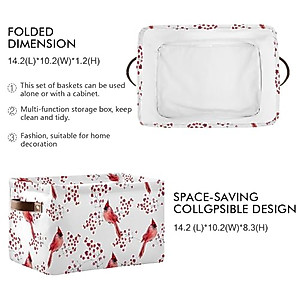 Cute Red Birds Storage Basket Bins Collapsible Toy Storage Bins with Handles Laundry Baskets for Home Boys Girls Office Closet Shelf Nursery Baskets,2 pcs