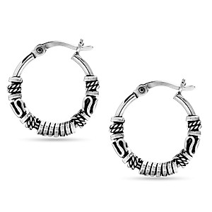 LeCalla Sterling Silver Jewelry Antique Light-Weight Tribal Hoop Earrings for Women