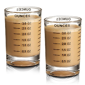 Hlukana 2 Pack Shot Glass Measuring Cup, 3 Ounce Heavy Base Jigger, Espresso Shot Glass, Liquid Glass Cup, Round Shot Glasses, Small Glass Shot Cups for Vodka, Whiskey, Tequila, Espresso, Liquor