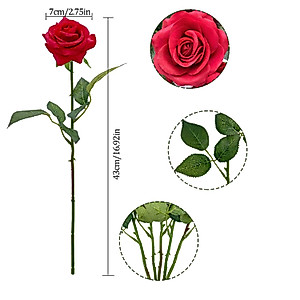 ZGPEPEXIA 12 Stems Artificial Flowers Silk Roses Fake Flowers Bridal Wedding Bouquet，Realistic Blossom Flora for Home Garden Party Hotel Office Decoration (Red)