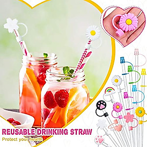 27 Pieces Straw Tips Cover Reusable Drinking Straw Lids, Silicone Straw Plug Drinking Dust Cap, Colorful Drinking Straw Caps for 6-8 mm Straws Anti-dust Straw Tips Plugs (Straw Not Included)