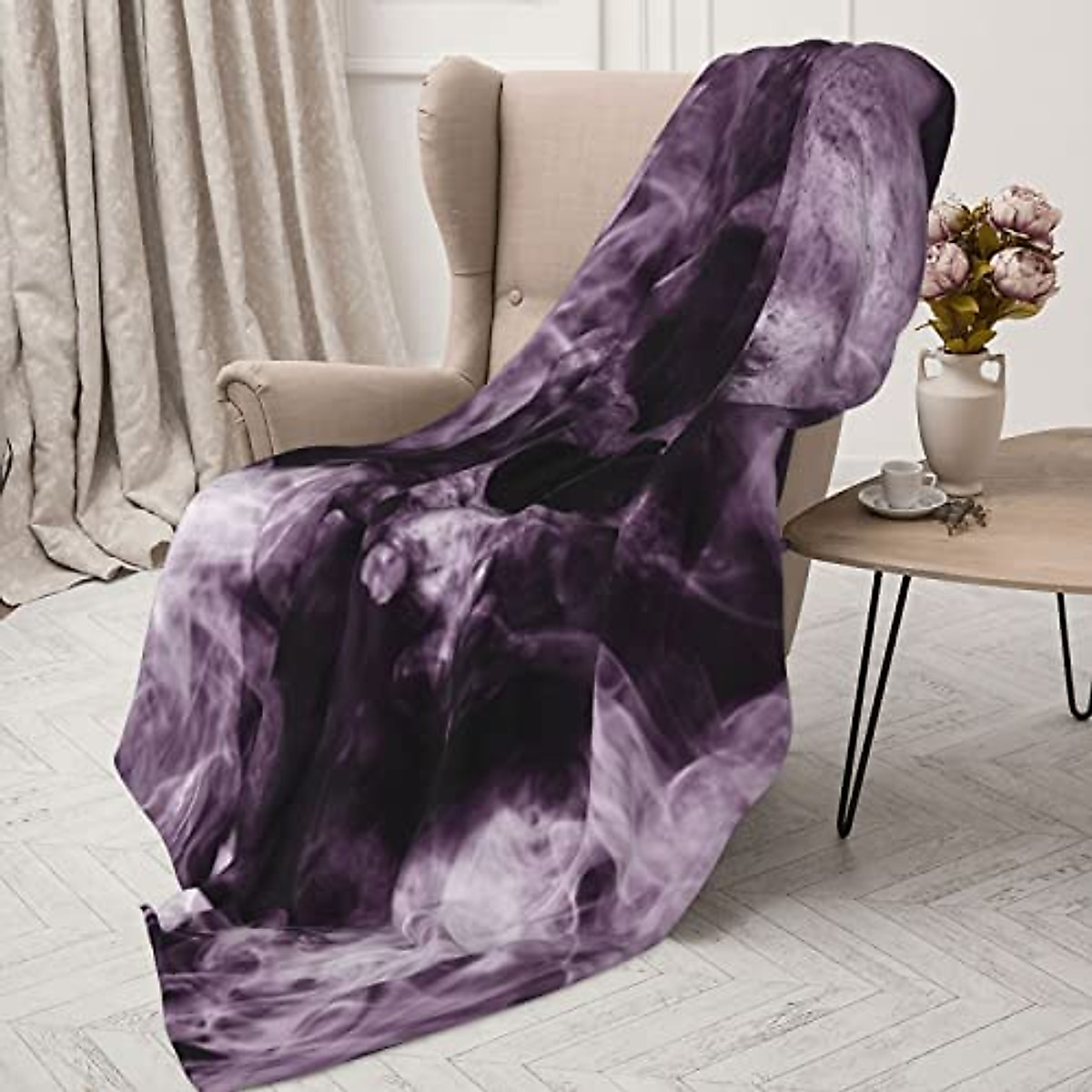 Purple Skull Soft Throw Blanket All Season Microplush Thick Warm Blankets Tufted Fuzzy Flannel Throws Blanket for Bed Sofa Couch 80"x60"