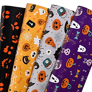 PlandRichW Halloween Wrapping Paper 12 Sheets Folded for Boys Girls Kids Man Women,Pumpkin Spooky Witch Hat Bat Halloween Decorations,Holiday,Party,Baby Shower Present Packing Each 20" X 29"