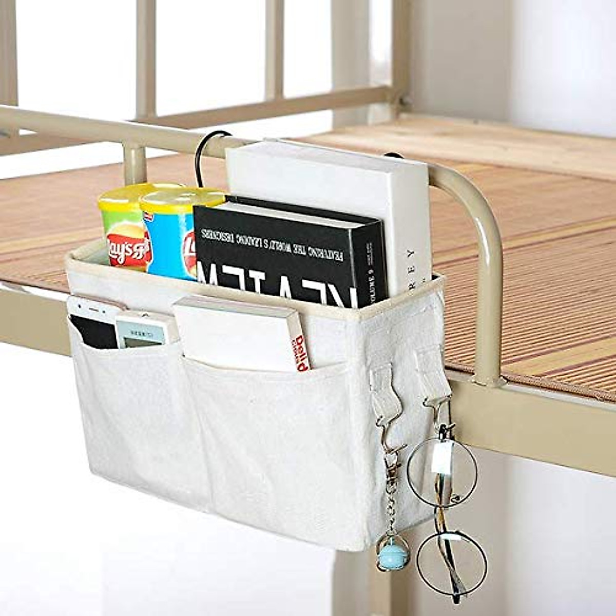 Bedside Caddy/Bedside Storage Bag Hanging Organizer for Bunk and Hospital Beds,Dorm Rooms Bed Rails,Can be Placed Glasses,Books,Mobile Phones,Keys ,daily supplies (E-style)