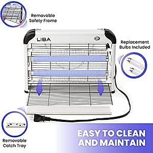 LiBa Electric Bug Zapper (2-Pack) Indoor Insect Killer - (4) Extra Replacement Bulbs - Fly, Mosquito Killer and Repellent - Lightweight, Powerful 2800V Grid, Easy-to-Clean, Removable Washable Tray.
