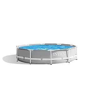 INTEX 26701EH Prism Frame Premium Above Ground Swimming Pool Set: 10ft x 30in – Includes 330 GPH Cartridge Filter Pump SuperTough Puncture Resistant Rust 1185 Gallon Capacity, Gray
