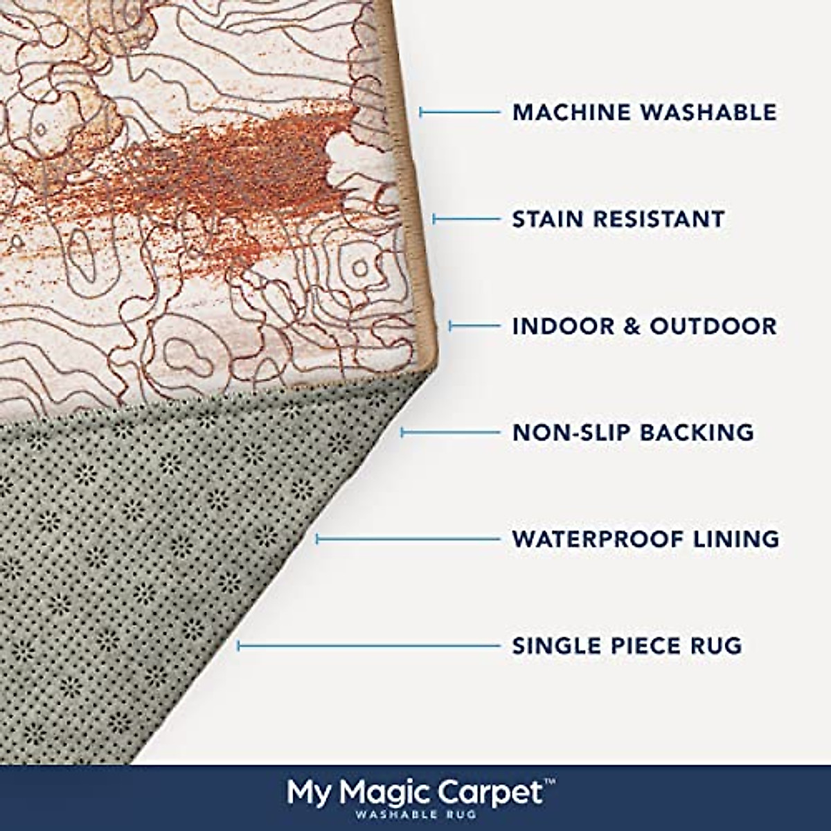 My Magic Carpet Washable Rug - Non-Slip, Stain Resistant, Waterproof, Foldable - 1 Piece Accent Living Room & Bedroom Area Rug - Pet & Kid Friendly (Vienna Abstract Natural, 5X7 ft)