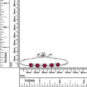 Gem Stone King 5.34 Cttw Red Created Ruby and White Topaz Tennis Bracelet For Women Set In 925 Sterling Silver | Round 5MM and 2.5MM | Fully Adjustable Up to 9 Inch