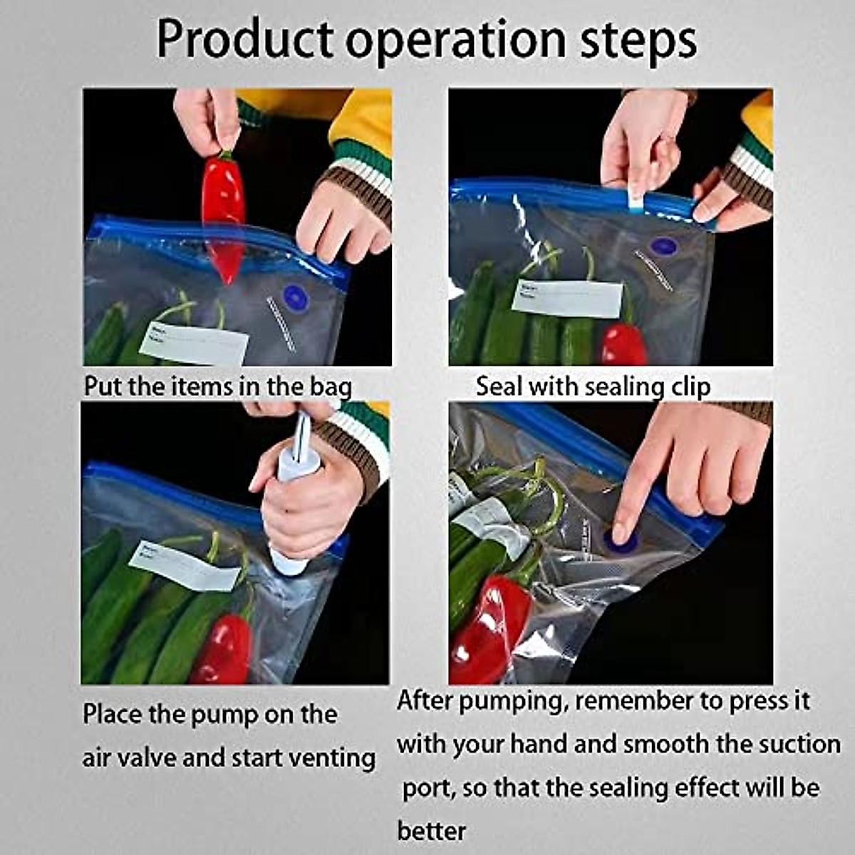 Sous Vide Bags 22pack Reusable Vacuum Food Storage Bags, with 3 Sizes Vacuum Food Bags,1 Hand Pump, 4 Sealing Clips for Food Storage and Sous Vide Cooking