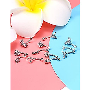 Vsnnsns 16G Rook Daith Piercing Jewelry Stainless Steel 8mm Curved Barbell Eyebrow Rings Helix Tragus Belly Lip Rings CZ Piercing Jewelry Cartilage Daith Rook Earrings for Women Men 12pcs Silve