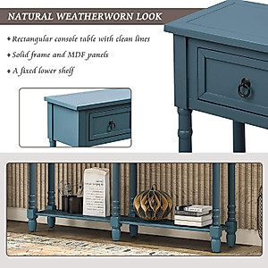BOICHE Console Storage Sofa Table with 2 Drawers and Open Shelf for Entryway,Living Room,Hallway,Antique Navy