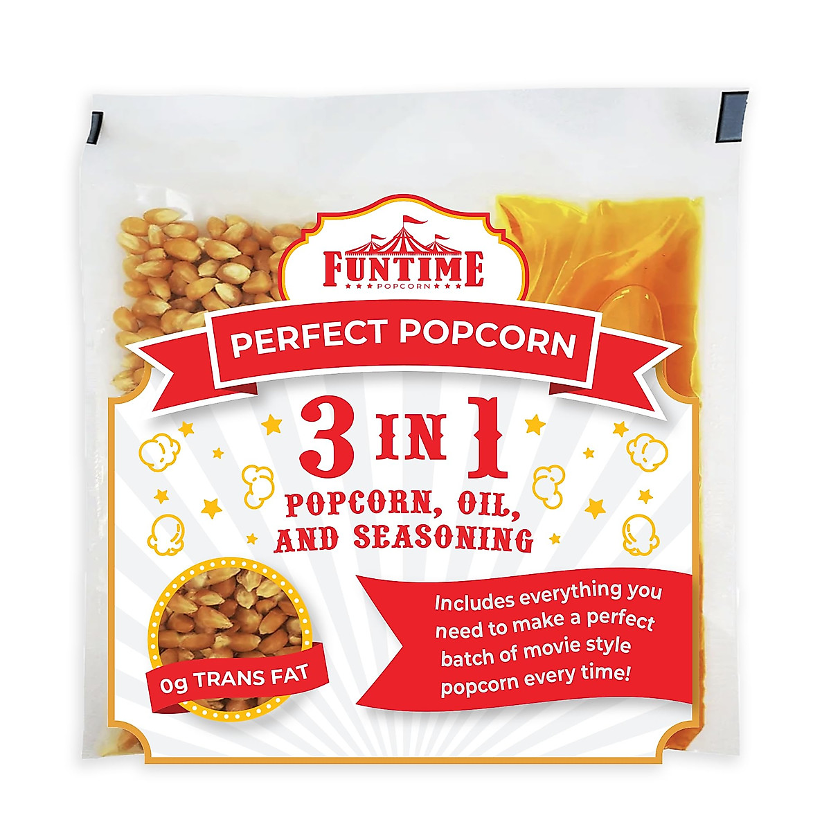 FunTime FT412 4-Ounce 3-in-1 Popcorn portion Movie Pouch Kit - 12pk