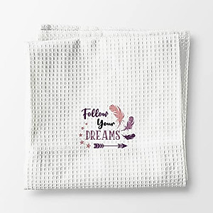 Follow Your Dreams Inspirational Quotes Kitchen Towels Dish Towels Hand Towels,Pink Arrow Feathers Pattern Girls Towels and Washcloths,Gifts for Teens Girls Sisters