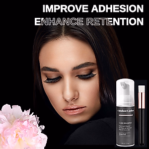 Lash Shampoo for Lash Extensions Kit - Sensitive Eyelash Cleanser for Extensions - Foaming Lash Bath for Natural/Eyelash Extensions - Paraben & Sulfate & Oil Free - Salon and Home Use (60ml 2 Fl Oz)