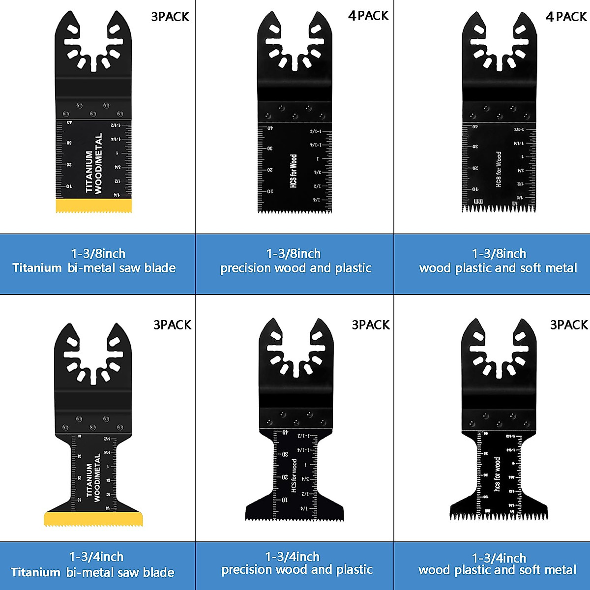 AIFICUT 20 Pcs Oscillating Saw Blades Universal Wood Plastics Metal Titanium Multitool Blades Kits Fit Dewalt Rockwell Milwaukee Makita Bosch