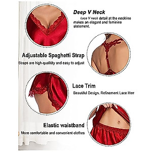 Avidlove Women's Sexy Silk Satin Pajamas Sets Lace Trim Cami Tops Shorts Sleepwear Wine Red X-Large