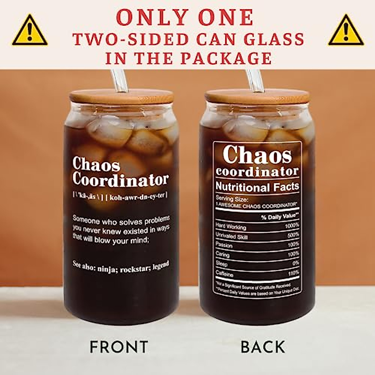 Thank You Gifts for Women, Boss, Coworker, Manager, Office, Teacher, Nurse, Her, Mom - Chaos Coordinator Gifts - Coworker Birthday Gifts, Boss Lady Gifts for Women - Teacher Gifts - Office Can Glass