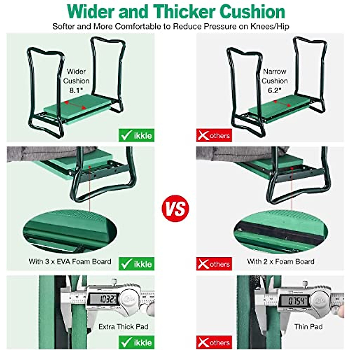 Garden Kneeler and Seat Heavy Duty, Gardening Stool Bench with Kneeling Pad, Folding Garden Stool Multifunctional Kneeler with 2 Tool Bags, Seed Organizer, Great Gardening Gift