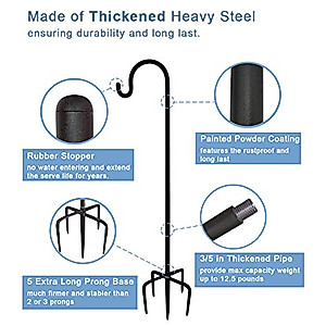 Artigarden 108 inch Outdoor Shepherd Hook with 5 Prong Base (1 Pack), Adjustable Heavy Duty Garden Hanging Stake for Bird Feeder Solar Light Plant Hanger Wedding Decor, Matte Black