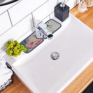 Kitchen Faucet Absorbent Mat 2 Pieces Watercolor Painting of Lotus Dragonfly Faucet Sink Splash Guard Bathroom Counter and RV,Faucet Counter Sink Water Stains Preventer