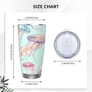 AYCZN Colorful Jellyfish 20 OZ Tumbler Stainless Steel Travel Coffee Mug, Sea Ocean Insulated Water Bottle with Lid and Straws Leakproof Thermal Cup