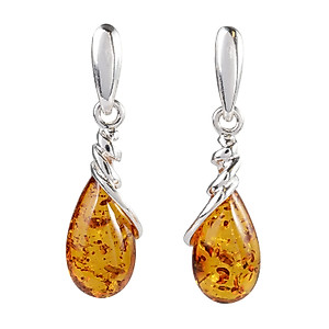 Amber Earrings - 925 Baltic Honey Amber Dangling Earrings "Eleanor" - GIA Certified - Gemstone Dangle Earrings - Sterling Silver Jewelry Collection
