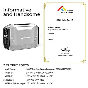 Portable Power Station-299Wh 300W(Peak 600W) Outdoor Generators - ENERGON 300 LiFePO4 Backup Battery, 3000 Cycles, 1.8-Hour Fast Charging - Lightweight Solar Generator - Ideal for Camping/RVs/Home Use