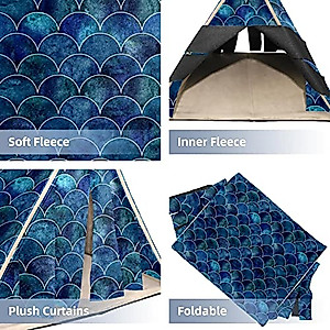 Dark Blue Mermaid Fish Scales, Hamster Hideout House Bed for Gerbils Chipmunks Squirrels Hedgehogs Guinea Pigs Small Animal Cage Habitat Decor