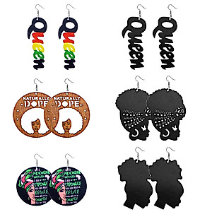 Sailimue 6 Pairs Round African Wooden Earrings for Women Drop Dangle Earrings Natural Ethnic Style Queen Earrings