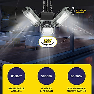 Triburst LED Shop Lights for Workshop, 4000 Lumens Super Bright Garage Lighting, LED Garage Lights, LED Shop Light, Ceiling Light with 3 Light Panels, Linkable, Plugs into Outlet, Easy to Install