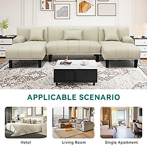 YITAHOMA Sectional Couches for Living Room, U Shaped Sofa Faux Leather Modern Modular Couch with USB & Type C Charging Ports Double Chaise and Comfy Upholstered, Beige