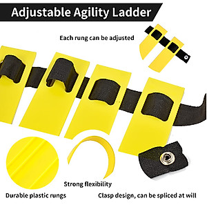 TNZMART Agility Ladder and Disc Cones Training Set Adjustable Rungs Training Ladder with 10 Plastic Sport Cones for Training (Yellow, 6 Hurdles)