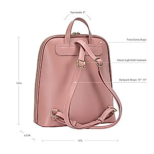 MMS Brands Miztique The Chloe Backpack Purse for Women, Sleek Shoulder Bag, Soft Vegan Leather - Blush