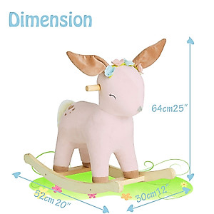 labebe Child Rocking Horse Toy, Stuffed Animal Rocker Toy, Wooden Rocker for Kids 12-36 Months, Baby Rocking Toy/Wooden Rocking Horse/Rocker/Animal Ride on/Reindeer Rocker (Girl)