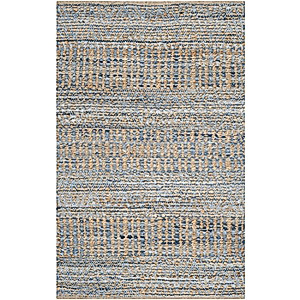 SAFAVIEH Cape Cod Collection 2' x 3' Natural / Blue CAP353A Handmade Flatweave Coastal Braided Jute Accent Rug