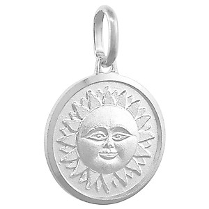 Sterling Silver Smiling Sun Necklace Round with 24 inch Surgical Steel Chain Italy 5/8 inch