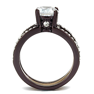 Marimor Jewelry 2.75 Carat Round Cut Cubic Zirconia Chocolate Stainless Steel Wedding Ring Set Women's Size 7