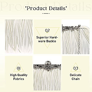 JAMBHALA Women Pleated Clutch Bag with Adjustable Chain Handbag Dumpling Pouch for Wedding, Bridal, Prom, Party (white)