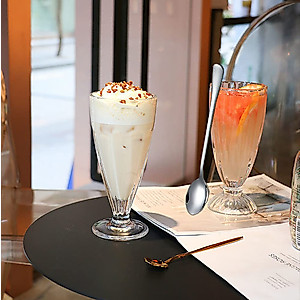 Cezoyx Set of 6 Milkshake Glasses with Spoons, 12 Oz Old Fashioned Soda Glasses Clear Cocktail Glasses, Ice Cream Sundae Cups for Smoothies, Milk Shakes, Sundaes and more