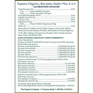 Espoma Organic Bio-Tone Starter Plus 4-3-3 Natural & Organic Starter Plant Food with Both Endo & Ecto Mycorrhizae; 4 lb. Bag; The Ultimate Starter Plant Food