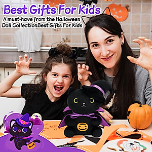 KOPHINYE Halloween Plush Black Cat Plush - 9inch Halloween Black Cat Stuffed Animal Witch Cat Plushie - Cute Halloween Stuffed Toys Decorations Halloween Plushies Gift for Kids