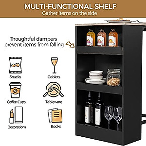 Yaheetech 3-Piece Dining Table Set, Counter Height Dining Table Set for 2, Compact Kitchen Table Set with 3-Layer Side Storage Shelf for Kitchen Restaurant, Black/Gray