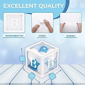 Baby Boxes with Letters for Baby Shower - Baby Shower Decorations of 44 pcs, 32 Blue Silver White Balloons, 4 White Blocks, 8 Letters, Perfect Party Decor