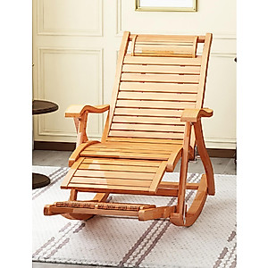 Outdoor Rocking Chair,Foldable Recliner,Bamboo Lounge Chair,Foldable Rocking Chair,Garden Deck Chairs for Elderly,Garden Chair,with Headrest Pillow and Foot Massage Board(Grey)