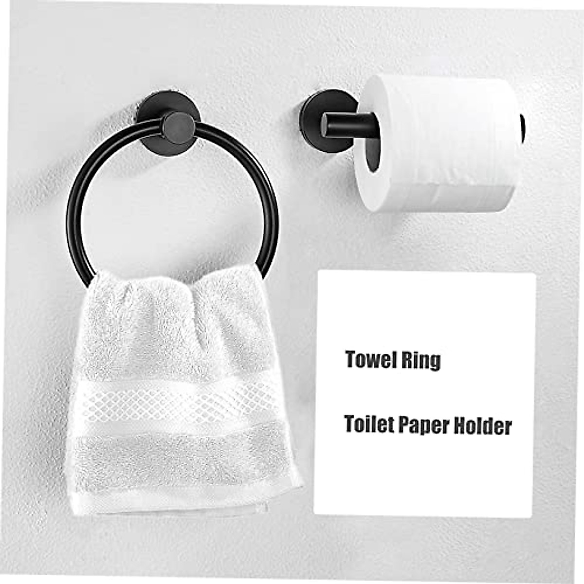 Uonlytech 6 pcs Hand Rack Towel Hanger and Cabinet with Hook Wall Paper Rod Wall-Mounted Rustic Supplies Black Holder Tissue Steel Toilet Practical Hardware Storage Dispenser